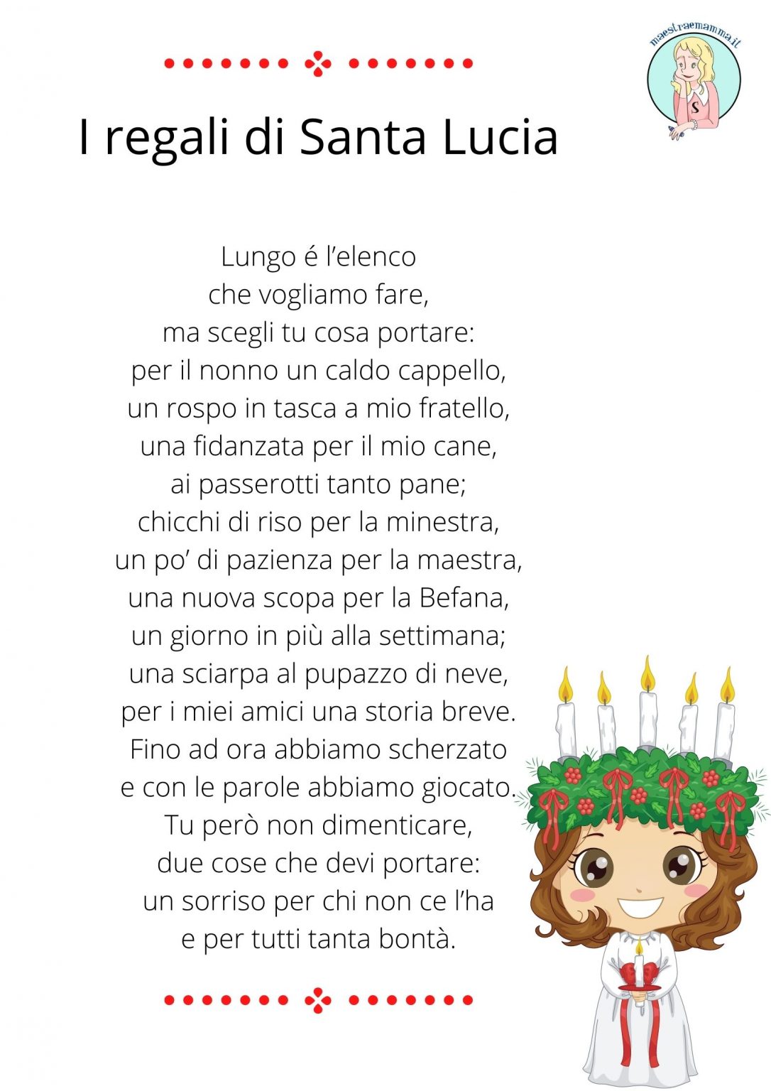 I regali di Santa Lucia - Poesie per Santa Lucia - Maestraemamma poesie