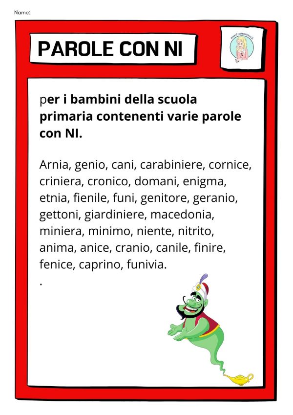 Dettato - parole e nomi CON GN - NI + regola