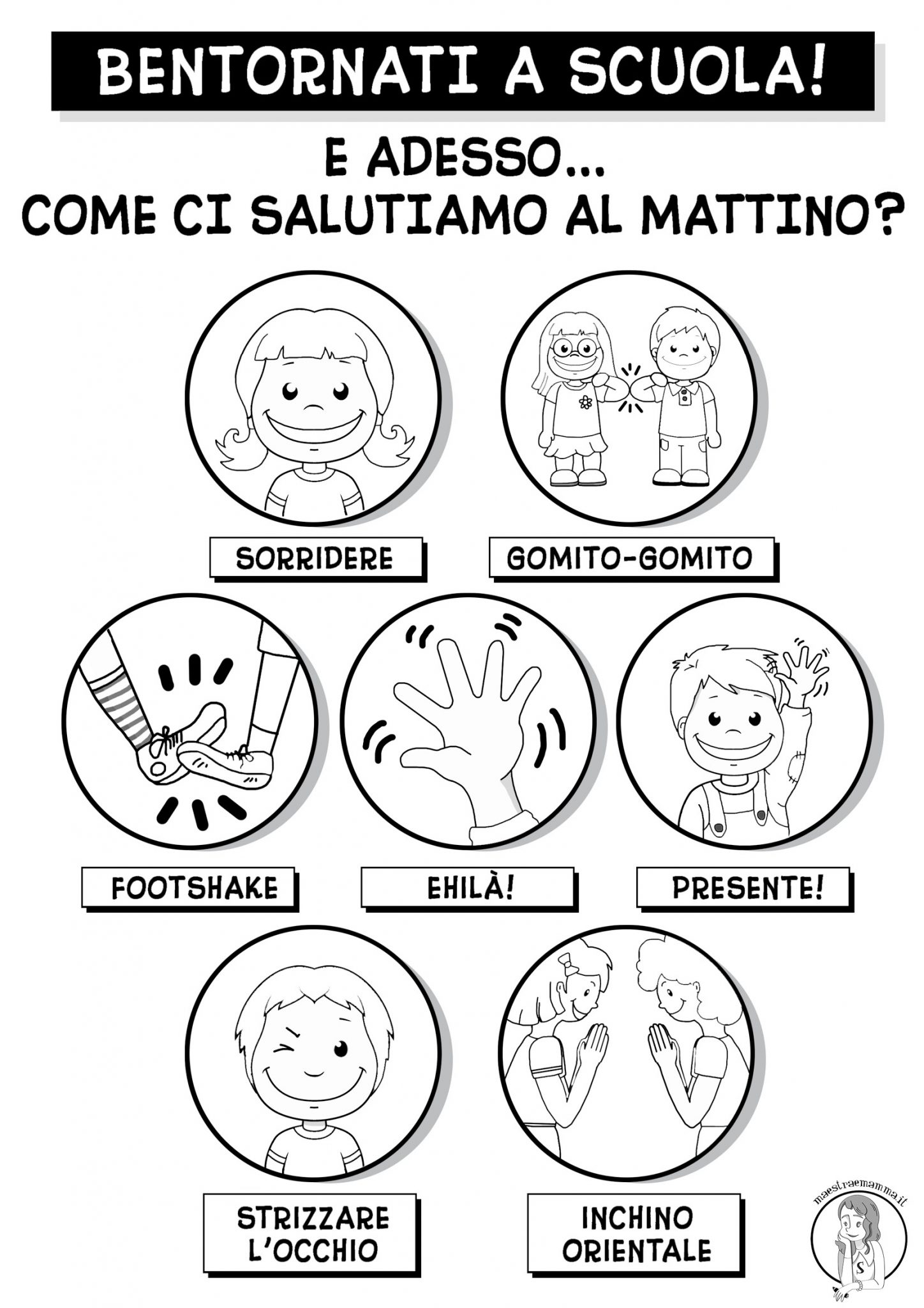 Covid: saluti a scuola - cartellonistica da stampare - Maestraemamma