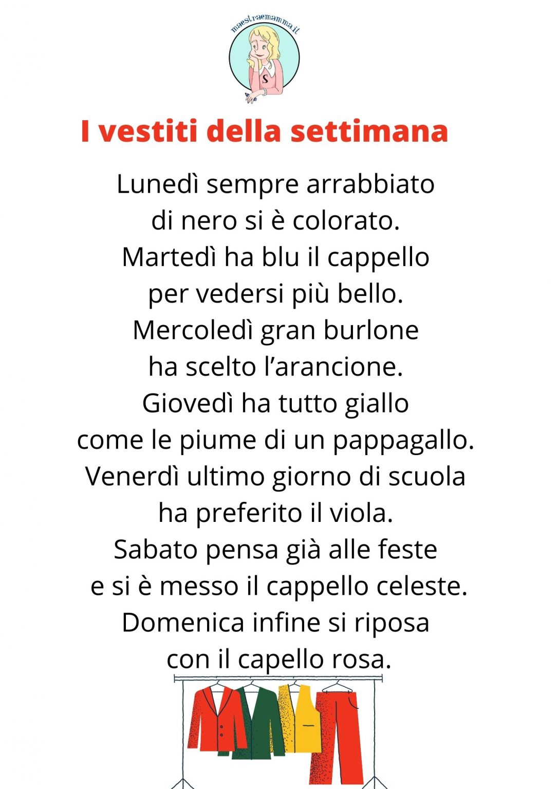 Poesie e filastrocche per associare i colori ai giorni della settimana