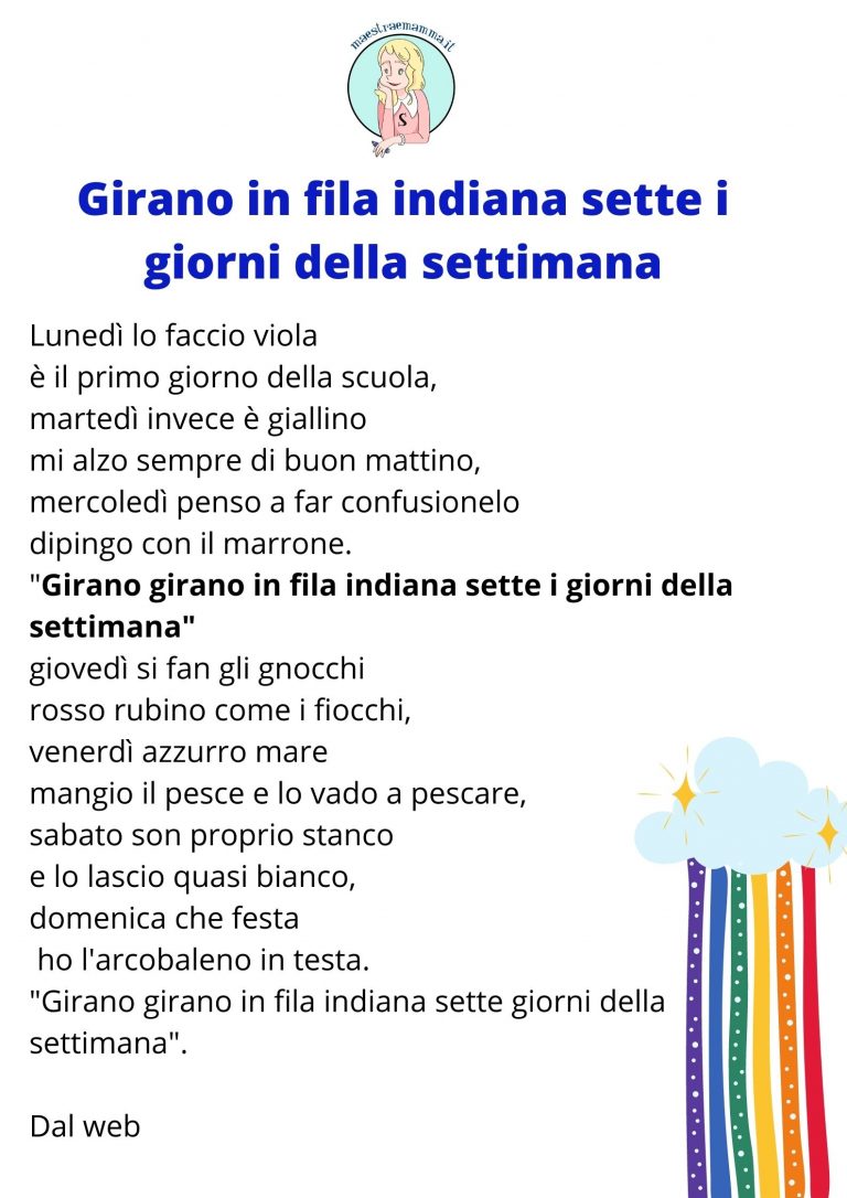 Poesie e filastrocche per associare i colori ai giorni della settimana