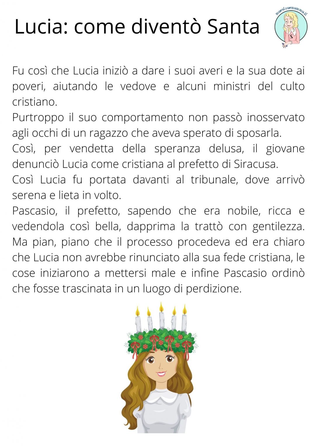 Poesia e disegno di Santa Lucia per bambini - Maestraemamma