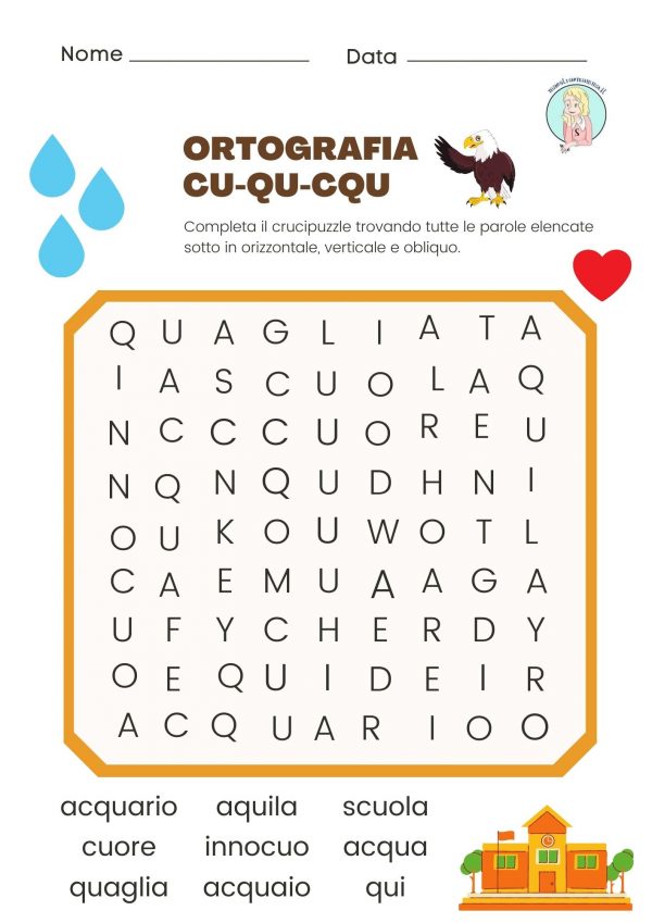Schede didattiche con le parole capricciose cu qu cqu
